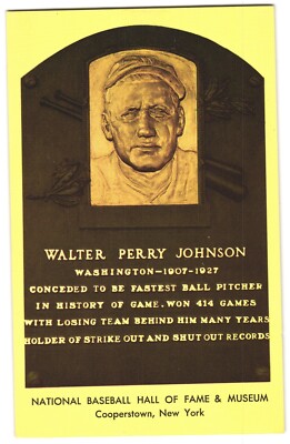 Walter Johnson Yellow Hall of Fame MLB Plaque Postcard | eBay