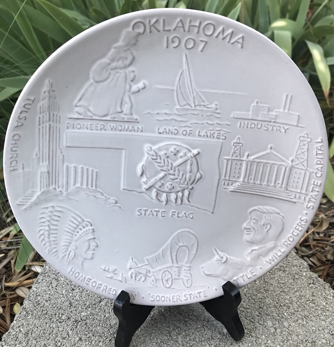 Vintage Frankoma Oklahoma 46th State 1907 Plate White Sands Signed John ...