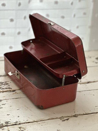 Antique Red Metal Tackle Box w/Tray Chippy and Rustic Storage ...