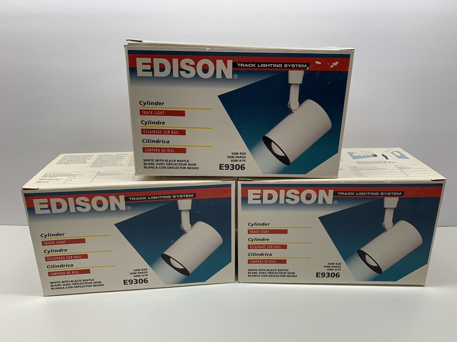 Set Of 3 Edison Track Lighting Cylinder Light Heads E9306 White | eBay