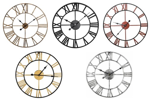 X-Large Metal Wall Clock Vintage Indoor Outdoor Skeleton Roman Non ...