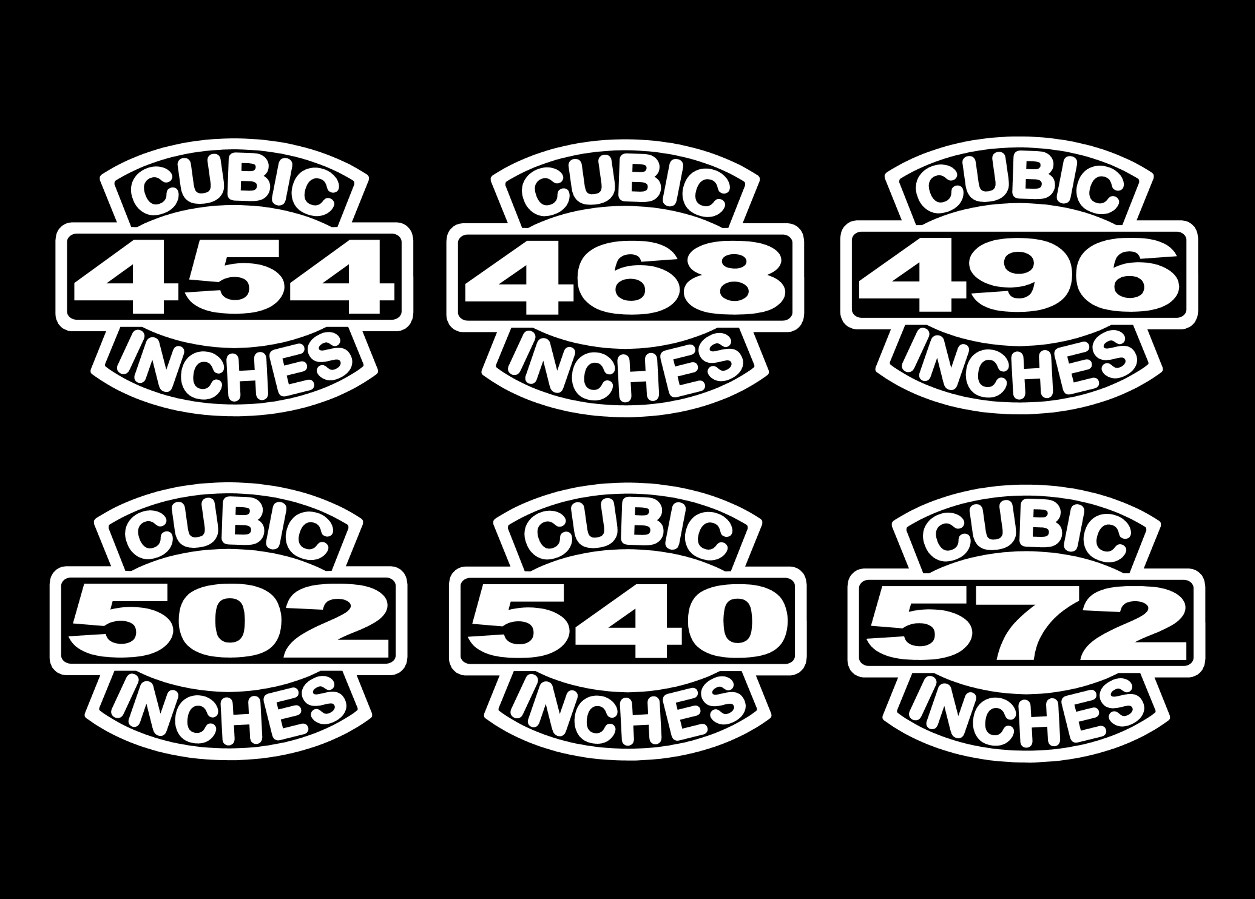 2 BBC V8 ENGINE DECALS 454-468-496-502-540-572 BIG BLOCK RAT BORED ...
