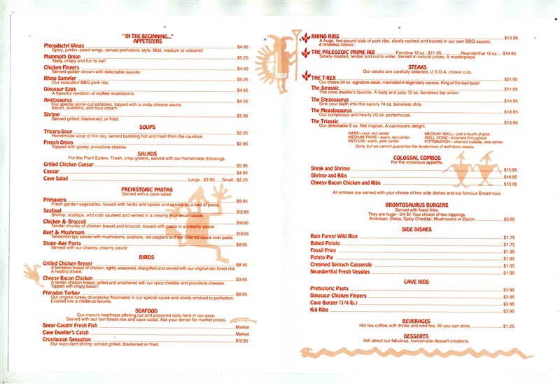 Bedroc's Steaks Menu Brandon Florida Neanderthal Portions at ...