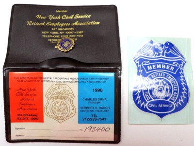 New York Civil Service Retired Employees Association pin, card, decal ...