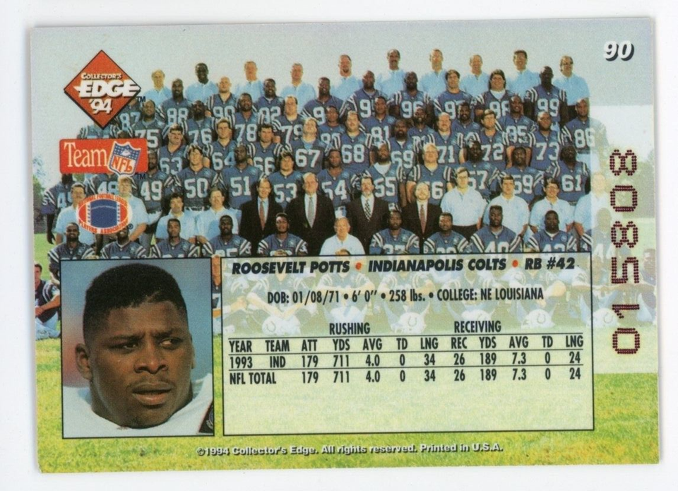 1994 Collector's Edge Boss Squad Silver Roosevelt Potts #90 | eBay