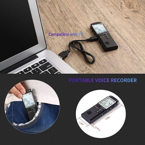 64GB Rechargeable LCD Digital Audio Sound Voice Recorder Dictaphone MP3 ...