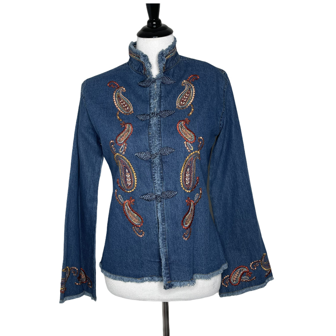 New Identity Denim Jacket Floral Paisley Embroidered … - Gem