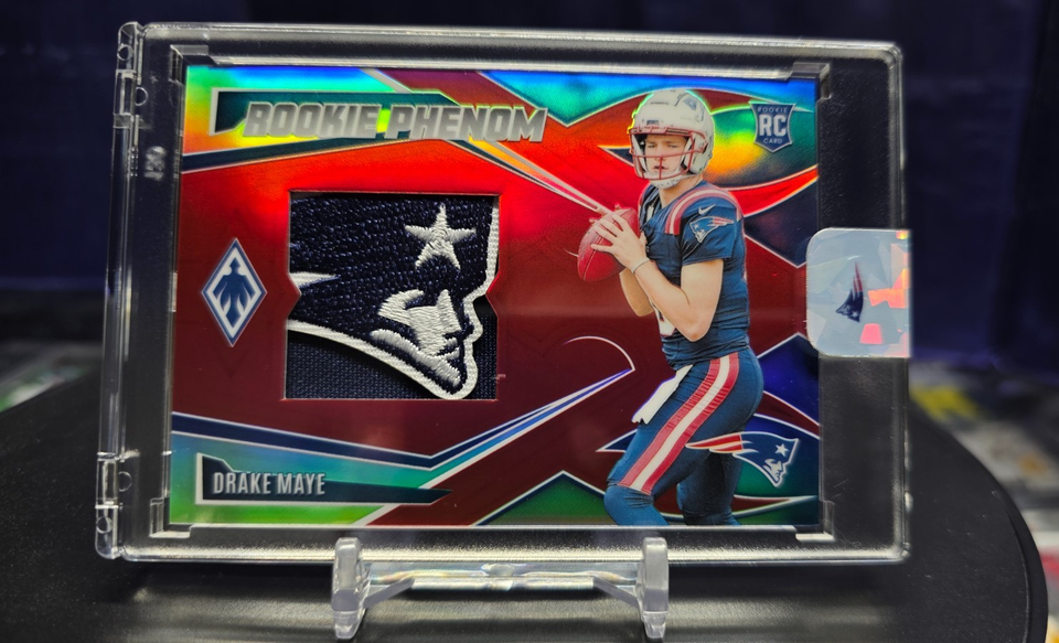 2024 Panini Phoenix Rookie Phenom Red Drake Maye Patriots Patch Logo ...