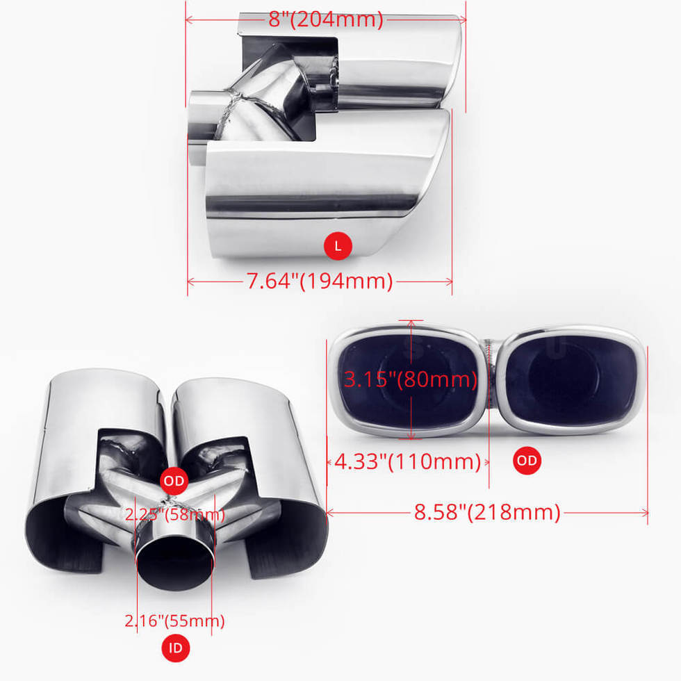 Pair Dual Square Slant Outlet Stainless Steel Exhaust Tips Dual Wall 8 ...
