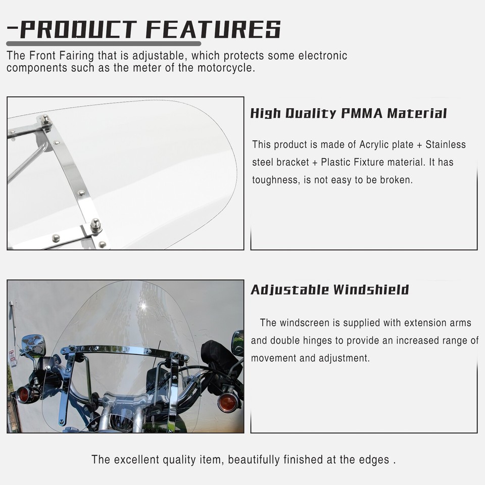 For Triumph Rocket III Large 18"x16" Clear Windscreen Windshield 7/8" 1 ...