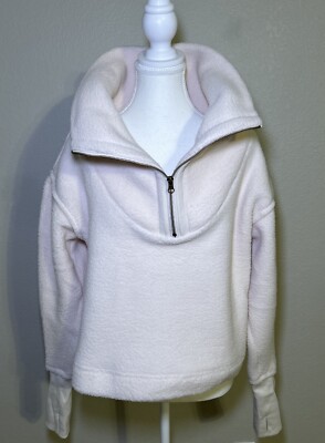 NWT Free People Poppy Quarter Zip Sherpa Pullover Jacket Champagne Size ...
