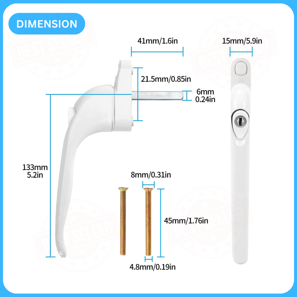 10 Pack Universal Window Handles White 41mm Lockable UPVC Aluminium ...