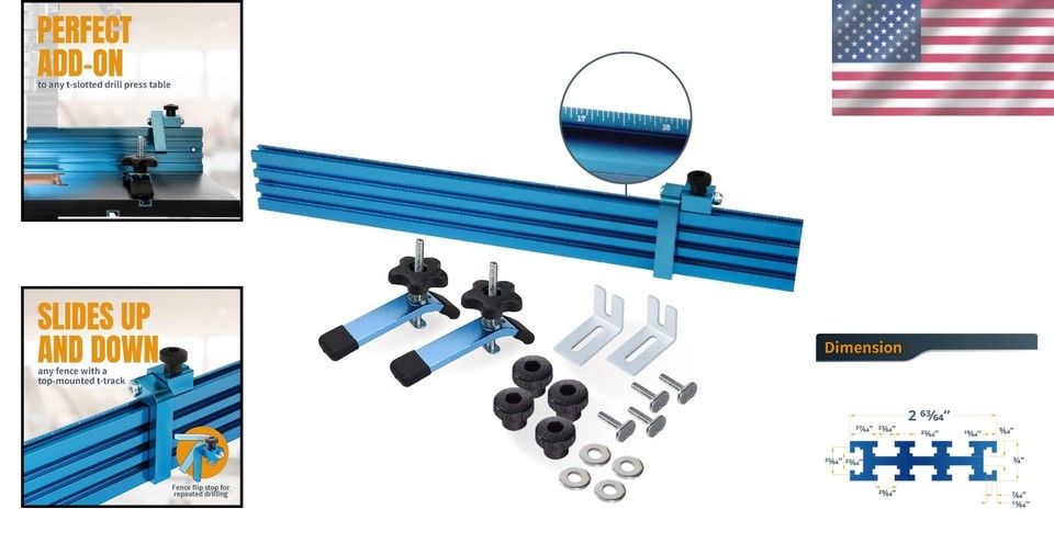 High-Performance 24" Drill Press Fence Set - T-Slot Set with Flip Stop ...