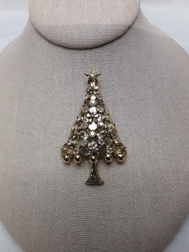 Vintage Tancer II AB Rhinestones and Goldtone Poinsettias 2.5 In Signed ...