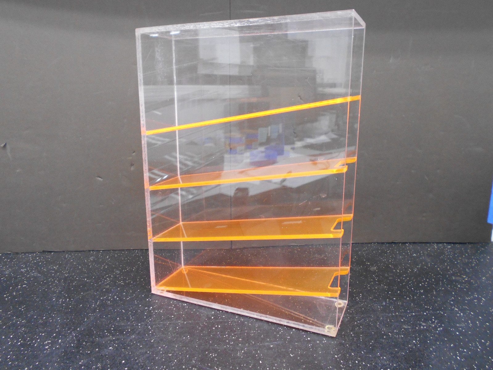CLEAR PLASTIC PIPETTE STORAGE BIN WITH ORANGE FLUORESCENT SHELVES | eBay