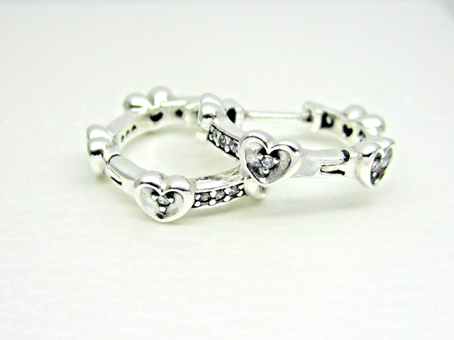 Authentic Pandora #292498C01 Radiant Sparkling Hearts Hoop Earrings for ...