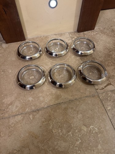 6 pack STERLING SILVER Vintage Frank M Whiting & Co Crystal Coaster ...