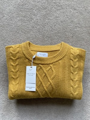 Fisk of Oslo Mustard Yellow Cable Knit Jumper Wool Blend Men’s Large ...