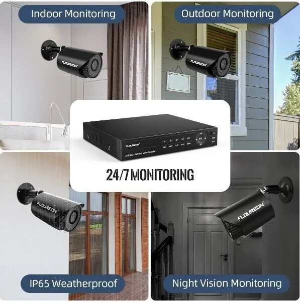 Floureon Security Camera NTSC System 4 AHD Cameras, 1080P, 8CH DVR, 1TB ...