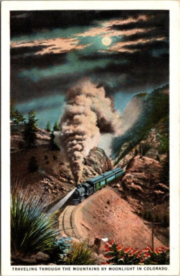 Traveling Through Mountains by Moonlight FULL MOON! Vintage Postcard ...