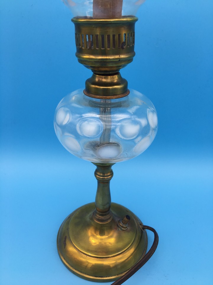 Vintage Fenton White Coin Dot Glass Shade Brass Table 14" Lamp | eBay