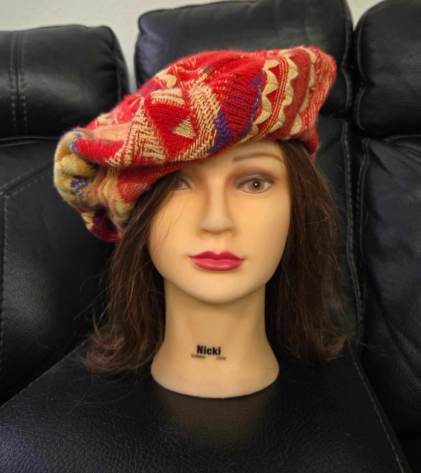 COOGI 3D knitted Red Multicolor Cashmere Beret Hat Si… - Gem