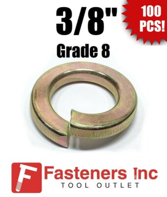 (Qty 100) 3/8" Standard Split Lock Washers Grade 8 Hardened Yellow Zinc ...
