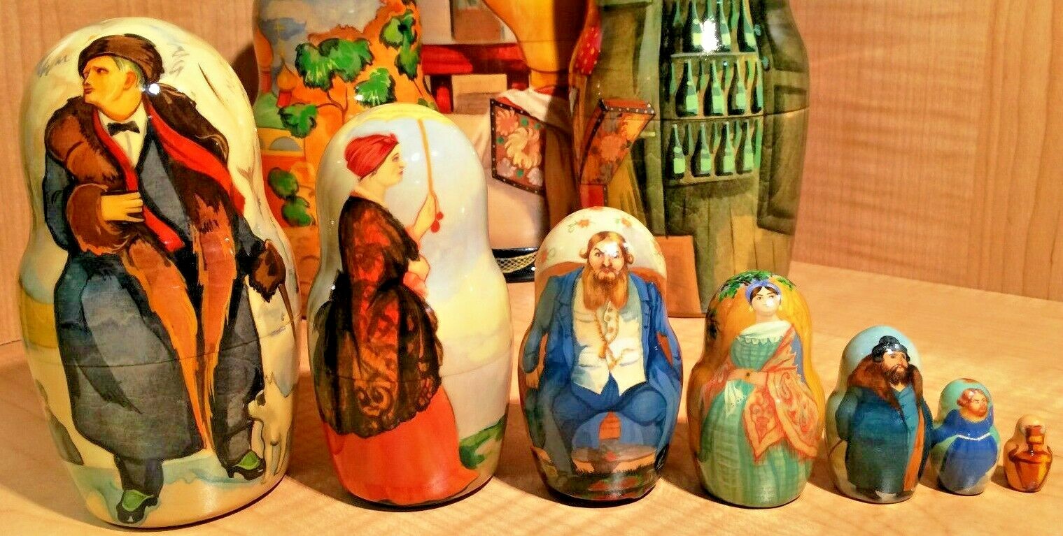 BORIS KUSTODIEV PAINTING 10" EUROPEAN NESTING DOLL MATRYOSHKA 10PC RARE ...