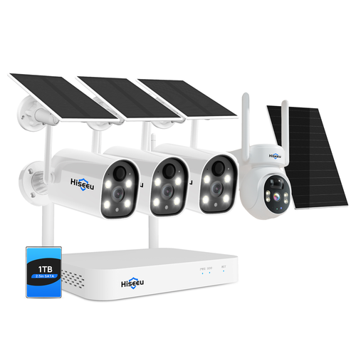 Hiseeu 3MP Wireless Security Camera System Wifi Solar Powered 1TB HDD W ...