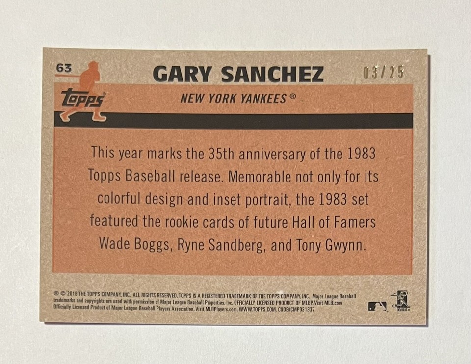 Gary Sanchez 2018 Topps 35th Anniversary Chrome ORANCE REFRACTOR Card ...
