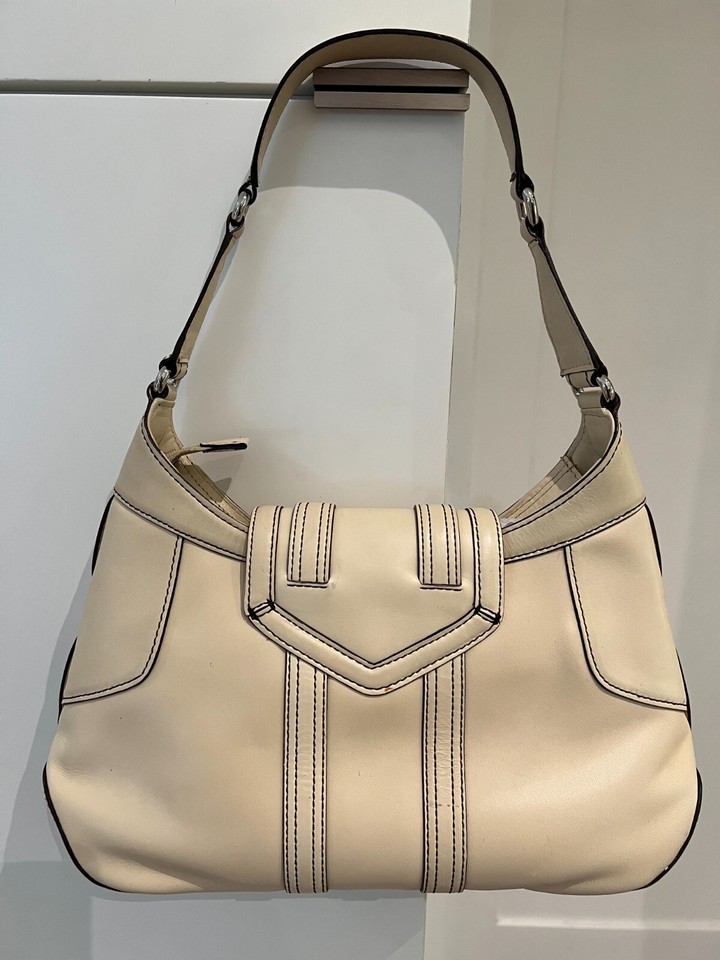 Cole Haan Ivory Trinity Leather Shoulder Bag Purse Silver Hardware ...