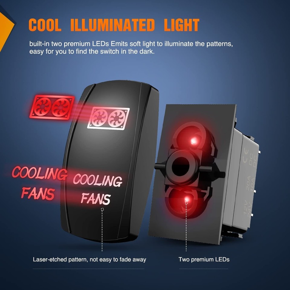 Nilight COOLING FANS Rocker Switch 5Pin Laser On Off SPST switches Red ...
