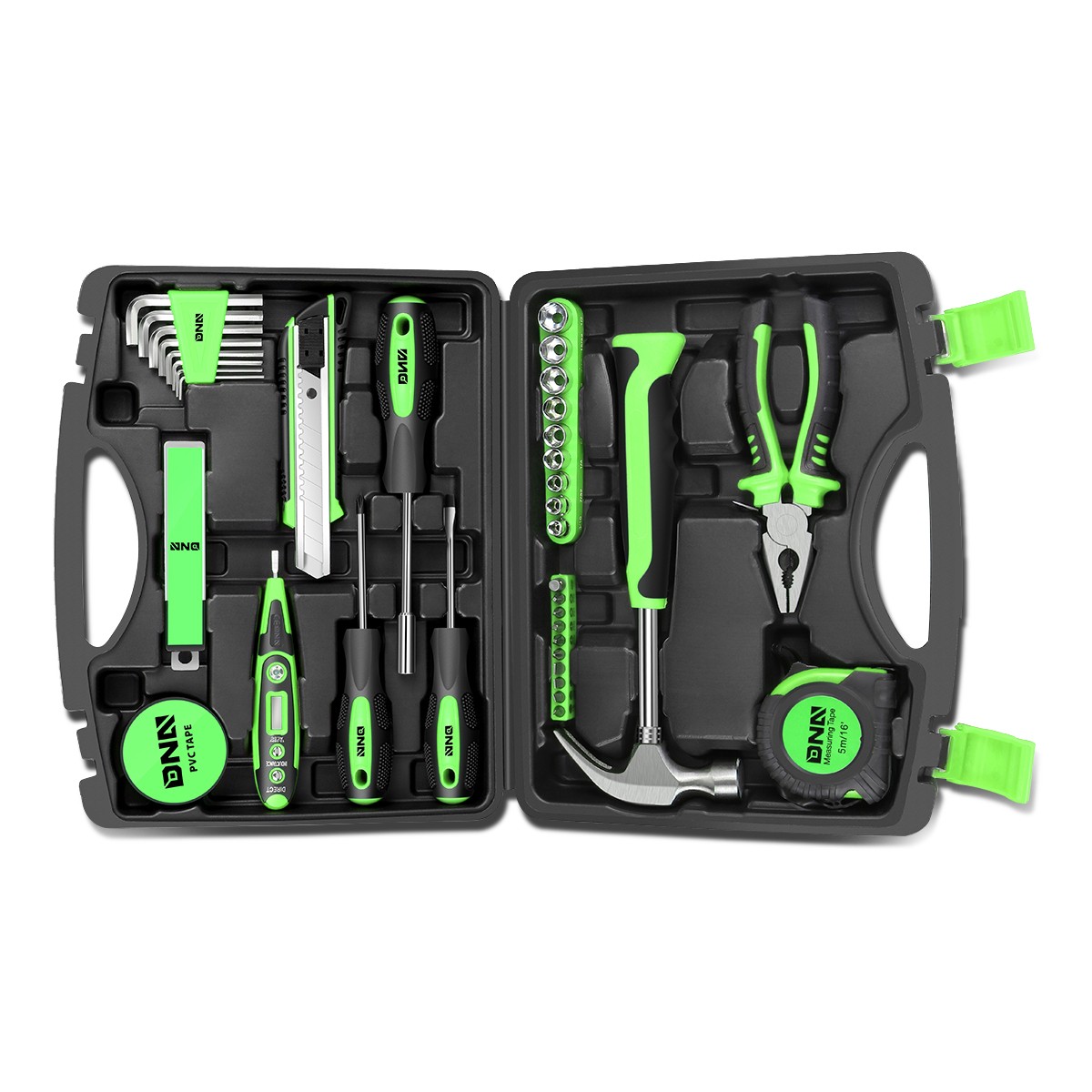 46Pc Green Home Repair Hand Tool Set Toolbox Screwdriver Hammer Test ...