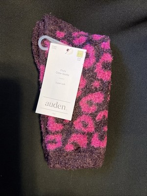 Auden Cozy Crew Socks Super Soft Purple Animal Print Gift Women’s 4-10 ...