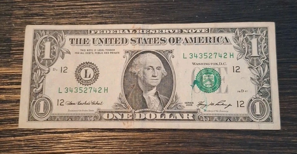 $1 Dollar Bill/banknote Ink Smear Error On Treasury Seal Series 2006 | eBay