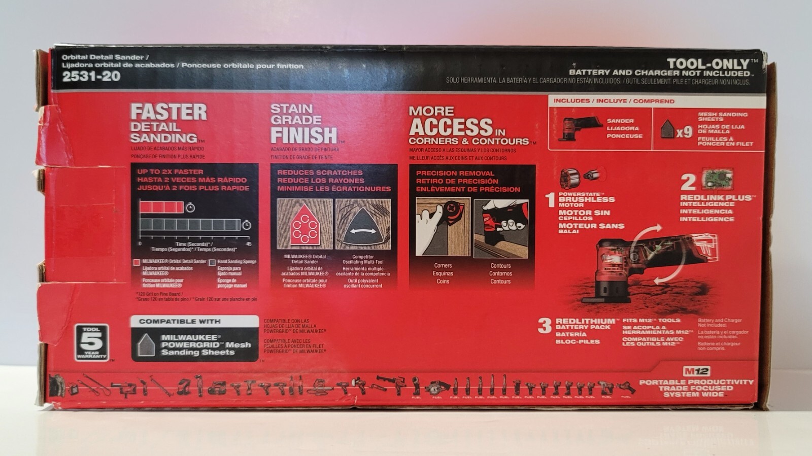 Milwaukee 2531-20 M12 FUEL 12V Orbital Detail Sander - Red for sale ...