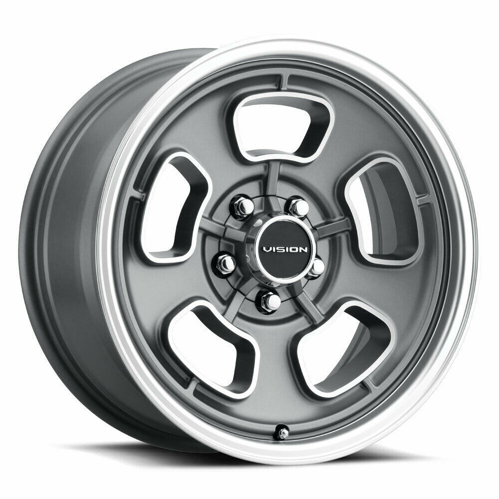 15" Vision Muscle 148 Shift Satin Grey Machined Face/Lip Wheel 15x8 5x4 ...