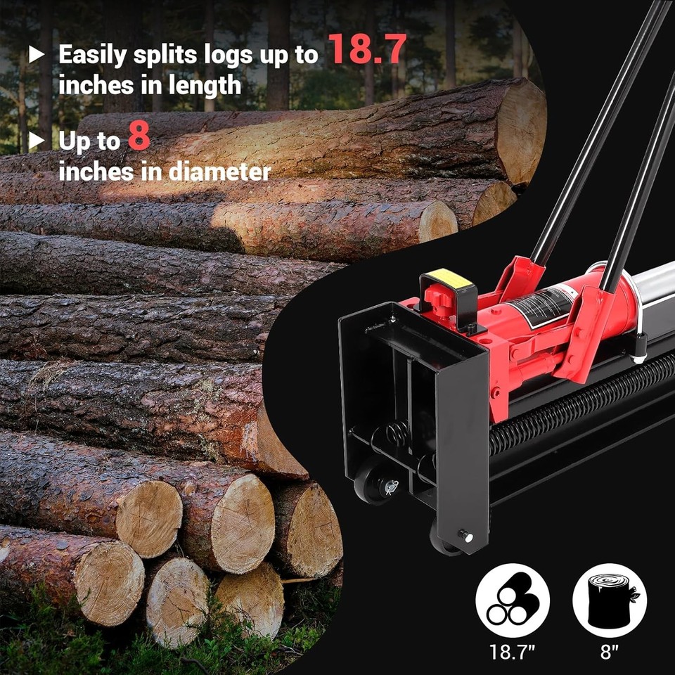 12 Ton Hydraulic Log Splitter Wood Cutter Manual Log Splitter w/ Built ...