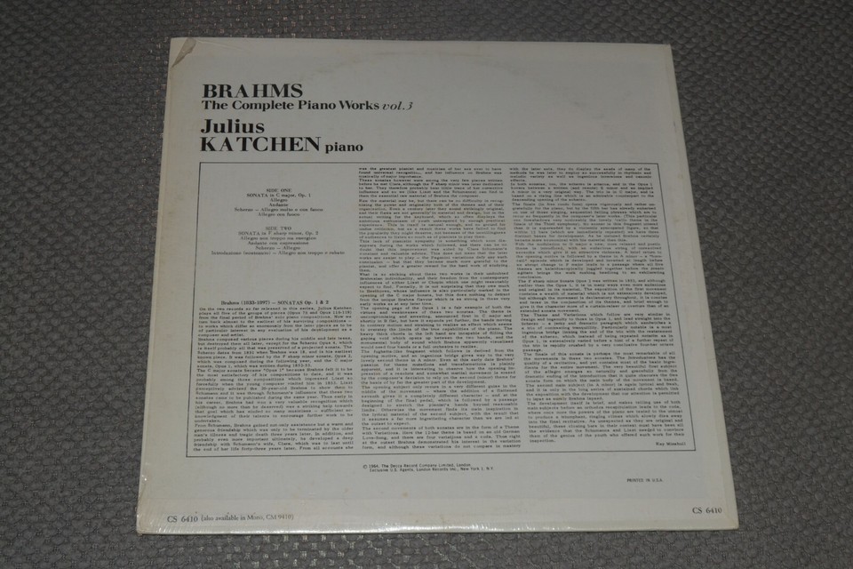 Brahms: Complete Piano Works Vol. 3~Julius Katchen~Sonata in C Major Op ...