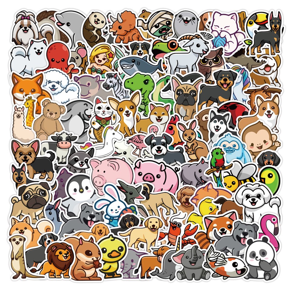 100pcs Cute Animal Stickers Pack For Children Kids Decal Vinyl Laptop ...