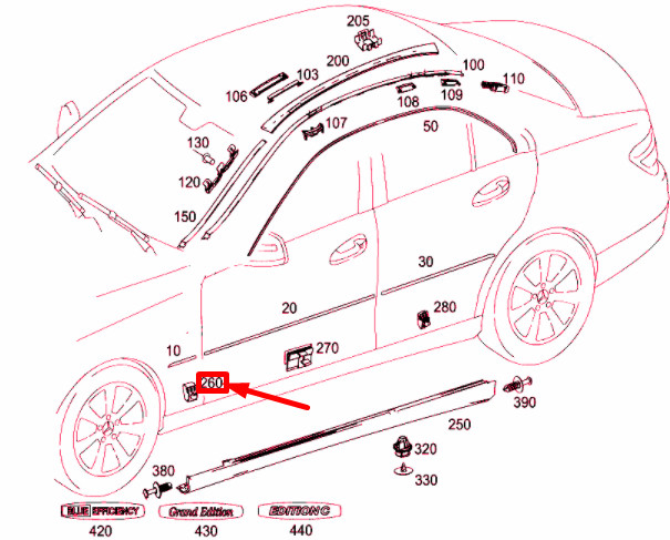 MERCEDES-BENZ C W204 FRONT FENDER MOUNTING CLIP A0009916371 ORIGINAL ...