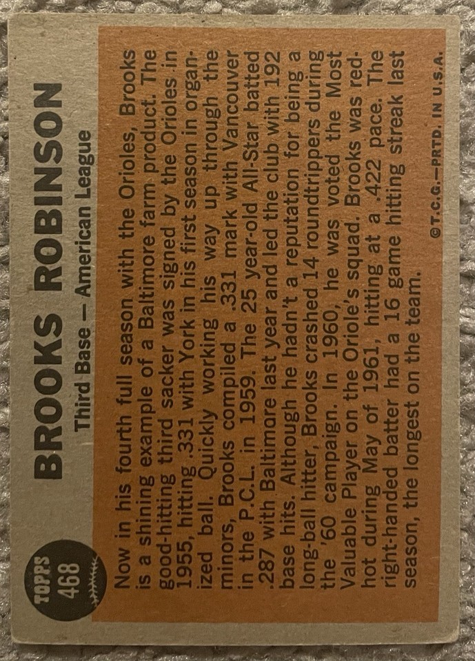 Brooks Robinsons 1962 Topps All-Star #468 | eBay