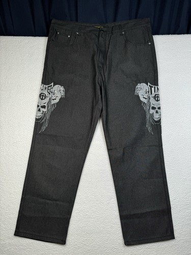 Vintage GAME TIME Denim Jeans Black - Y2K Affliction Style Skulls - 46 ...
