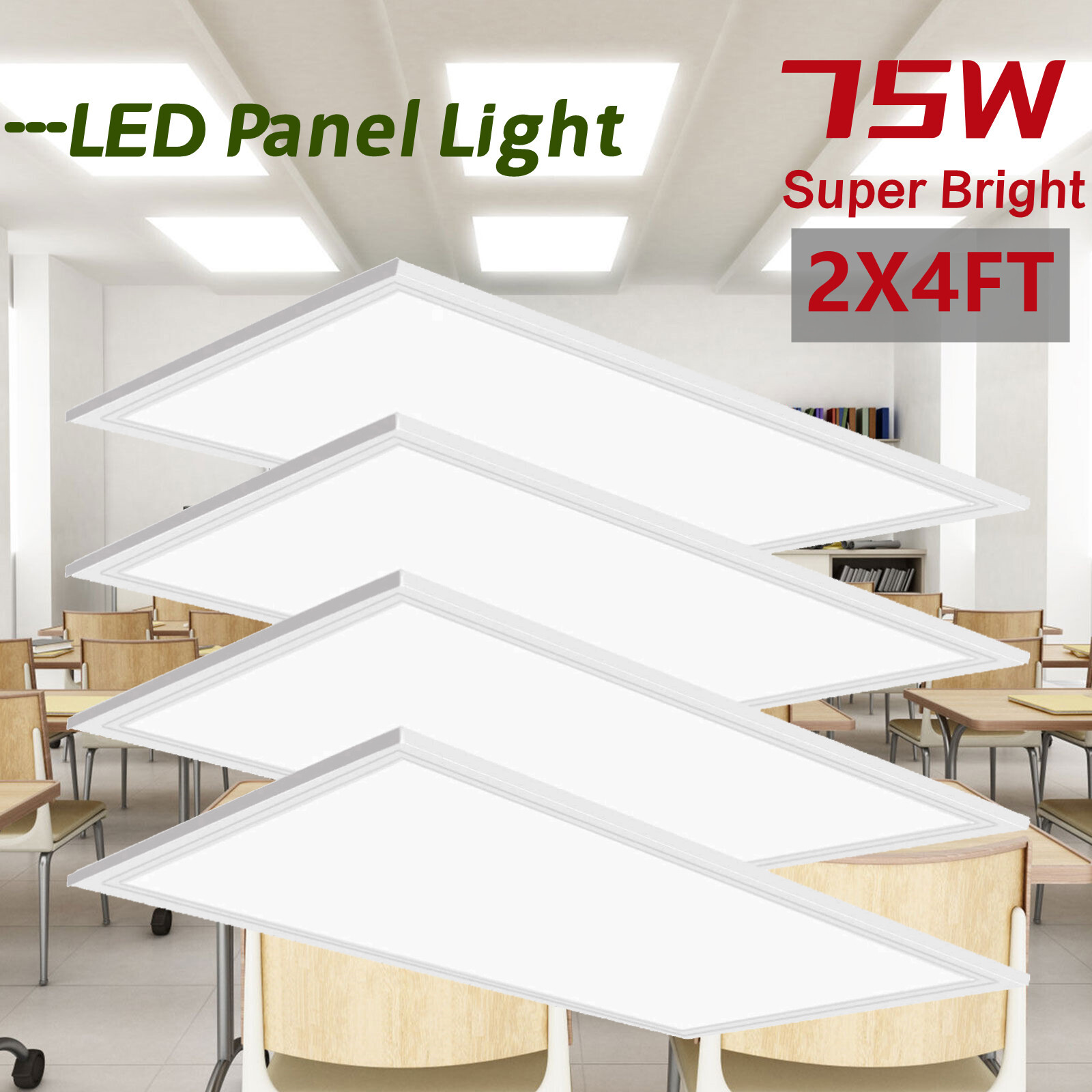 4PC 2 x 4 LED Troffer Panel Light 75W 5000K White Drop Ceiling Retrofit ...