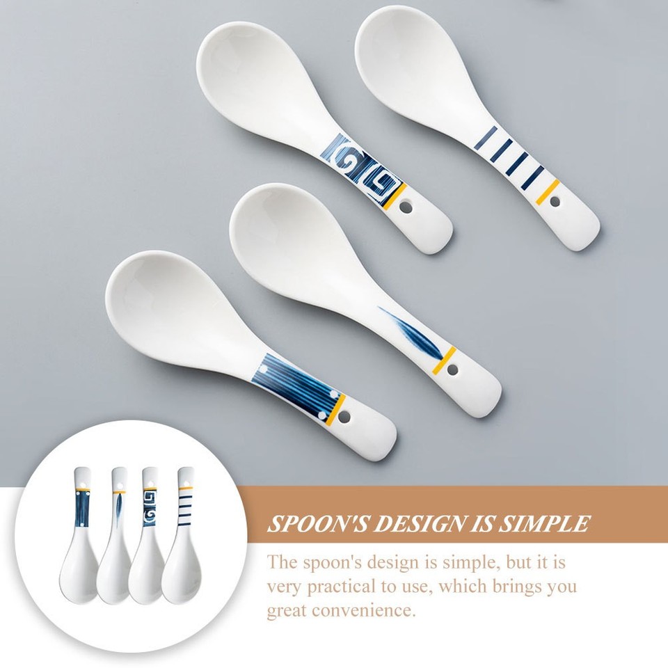 4 Pcs Small Ceramic Spoon Soup Serving Spoons Japanese Rice Ramen ...