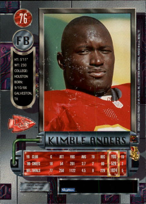 1997 Metal Universe Football Card #76 Kimble Anders | eBay