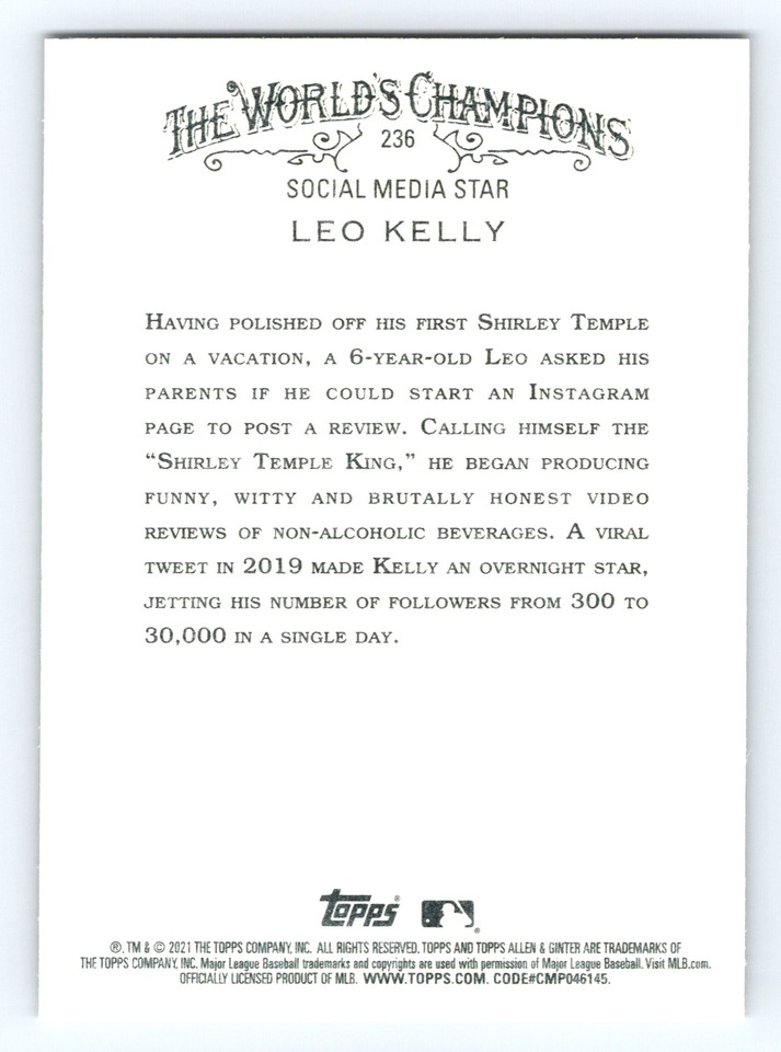 2021 Topps Allen & Ginter #236 Leo Kelly | eBay