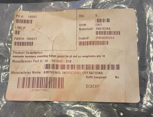 (12 PIECE LOT) 10-101949-10 Connector Gasket Shell Size 10 Square ...