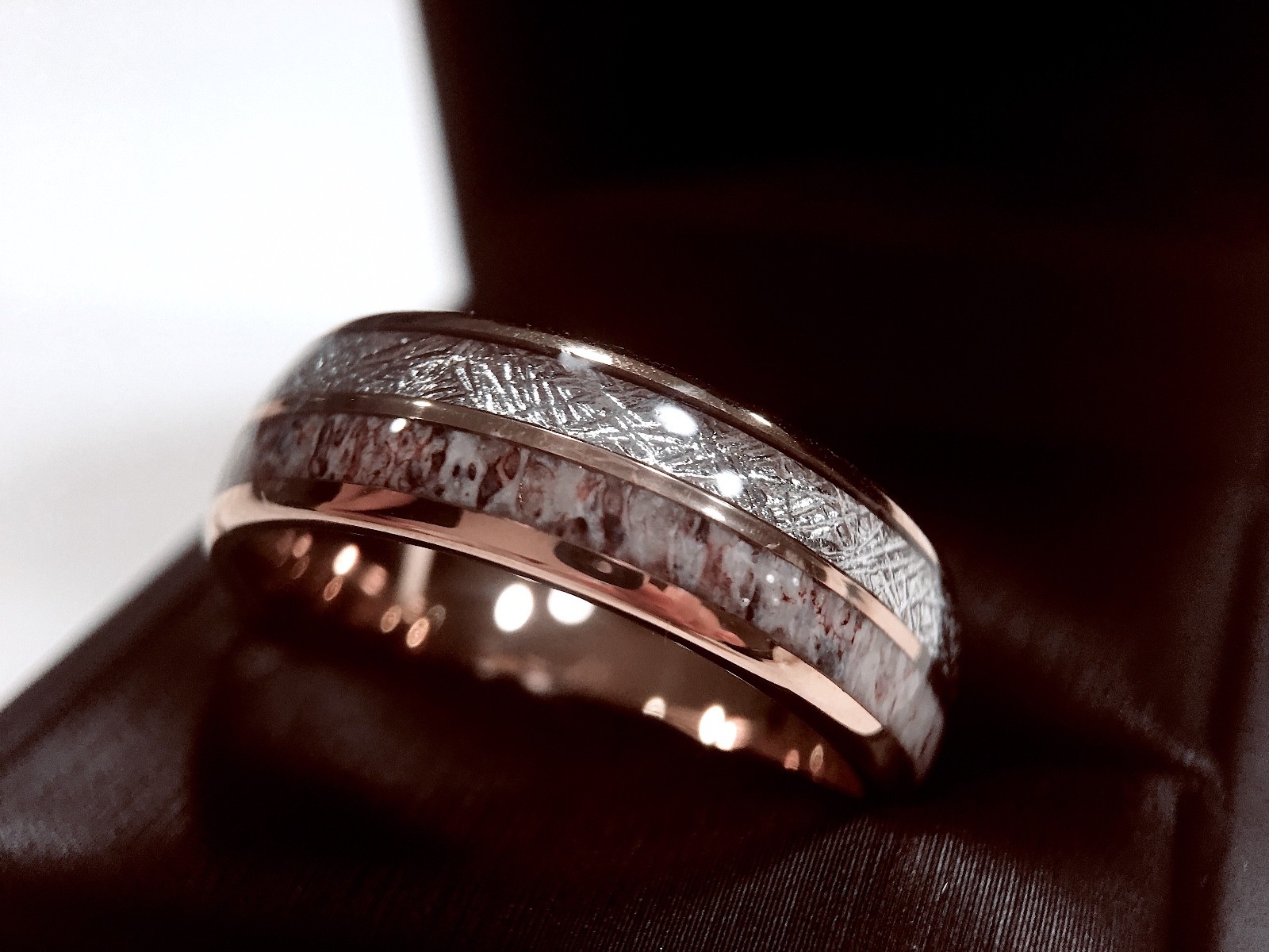 Rose Gold Meteorite Inlay Antler Ring, Meteorite Ring, Wedding Bands ...