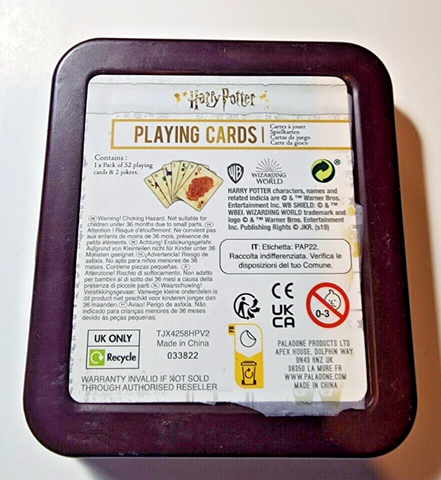 Harry Potter Wizarding World Hogwarts Playing Cards Tin Paladone NEW ...